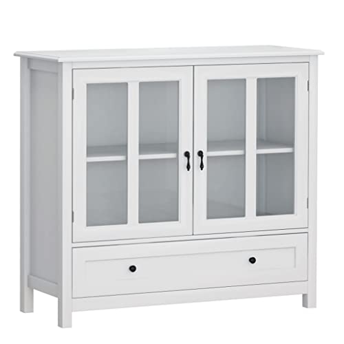 SEASD Storage Cabinet Buffet with 2 Clear Doors and Drawers for Kitchen, Hallway, Living Room, White Dining Room Cabinets.