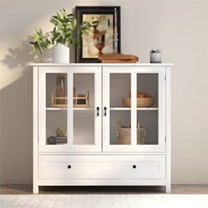 SEASD Storage Cabinet Buffet with 2 Clear Doors and Drawers for Kitchen, Hallway, Living Room, White Dining Room Cabinets.