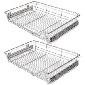 tidyard set of 2 pull-out wire baskets sliding storage racks steel slide shelf organizer suit for 31.5 inch wide for kitchen cabinet, cupboard, pantry, bathroom cabinet