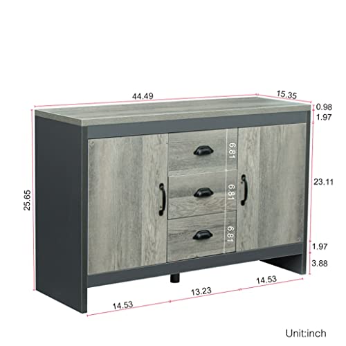 SEASD 5 Sideboard, Chest of Drawers, Storage Cabinet with 3 Storage Drawers and 2 Dining Room Doors, Kitchen