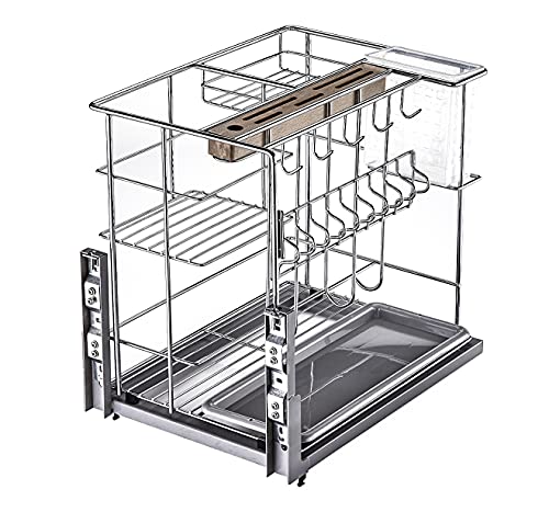 Tiger Pull Out Multi-functional Cabinet Pull Out Basket, under the Kitchen Range, Kitchen Utensil Pull Out, Cutting Board Slot, Tableware Slot , Spice Rack, Organizer for Kitchen Cabinet or Pantry