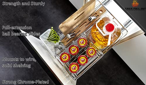 Tiger Pull Out Multi-functional Cabinet Pull Out Basket, under the Kitchen Range, Kitchen Utensil Pull Out, Cutting Board Slot, Tableware Slot , Spice Rack, Organizer for Kitchen Cabinet or Pantry