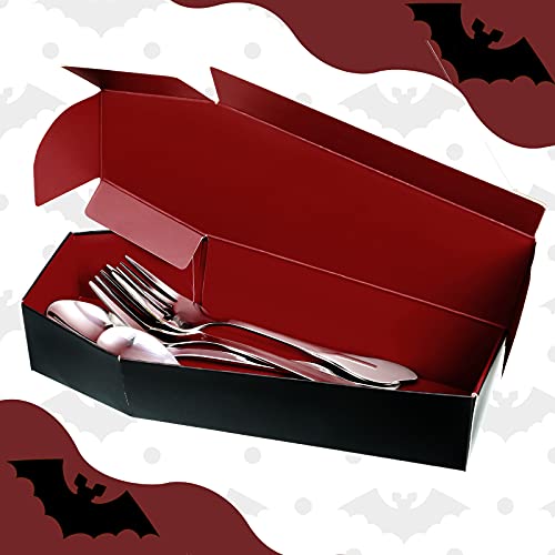 6 Piece Halloween Coffin Boxes Silverware Caddy Halloween Coffin Paper Treat Gift Box Silver Holders for Tableware and Jewelry Halloween Party Decoration