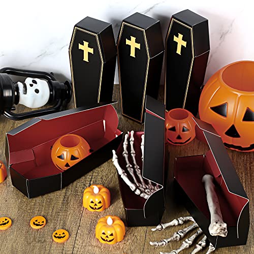 6 Piece Halloween Coffin Boxes Silverware Caddy Halloween Coffin Paper Treat Gift Box Silver Holders for Tableware and Jewelry Halloween Party Decoration