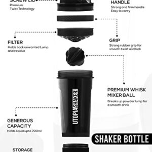 Utopia Home 2-Pack Shaker Bottle - 24 Ounce Protein Shaker Bottle for Pre & Post workout drinks - Classic Protein Mixer Shaker Bottle with Twist and Lock Protein Box Storage(All Black & Clear/Black)