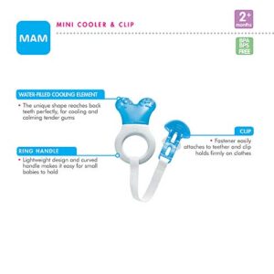 MAM Mini Cooler Teether with Clip Baby Teether, Cooling Mechanism Soothes Sore Gums, Relieves Teething Symptoms in Babies 2+ Months, 1 Pack, 2+ Months, Boy