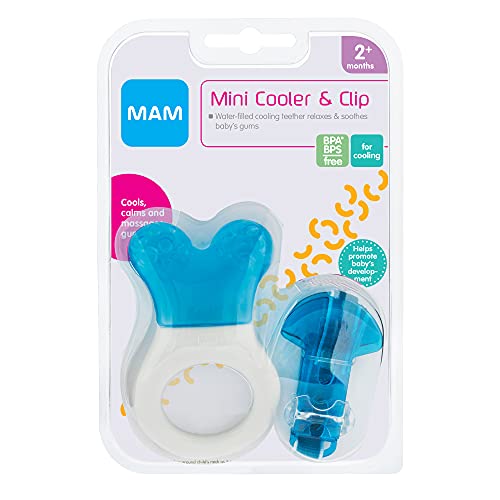 MAM Mini Cooler Teether with Clip Baby Teether, Cooling Mechanism Soothes Sore Gums, Relieves Teething Symptoms in Babies 2+ Months, 1 Pack, 2+ Months, Boy