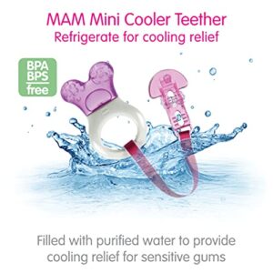 MAM Mini Cooler Teether with Clip Baby Teether, Cooling Mechanism Soothes Sore Gums, Relieves Teething Symptoms in Babies 2+ Months, 1 Pack, 2+ Months, Boy