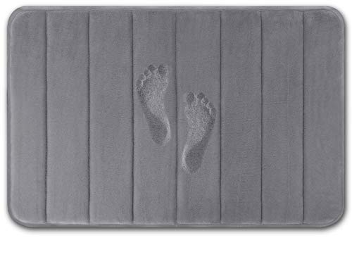 Yimobra Memory Foam Bath Mat Rug, 24 x 17 Inches, Comfortable, Soft, Super Water Absorption, Machine Wash, Non-Slip, Thick, Easier to Dry for Bathroom Floor Rugs, Grey