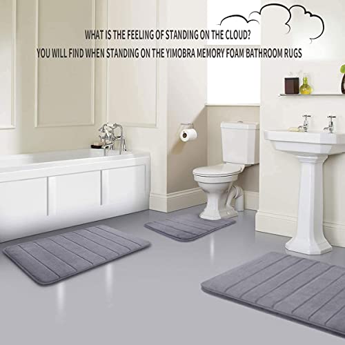 Yimobra Memory Foam Bath Mat Rug, 24 x 17 Inches, Comfortable, Soft, Super Water Absorption, Machine Wash, Non-Slip, Thick, Easier to Dry for Bathroom Floor Rugs, Grey