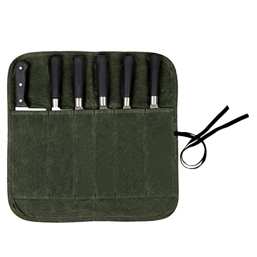 Chef Knife Roll Bag, Heavy Duty Oxford Utility Knife Bag, 6 Slots Chefs Knife Case Holder, Multi-function Cutlery Kitchen Knife Pouch Knife Wrap Wallet Tool Roll for Home Kitchen Traveling Camping