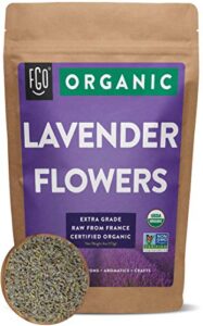 organic lavender flowers dried | perfect for tea, baking, lemonade, diy beauty, sachets & fresh fragrance | 100% raw from france | large 4oz resealable kraft bag | by fgo