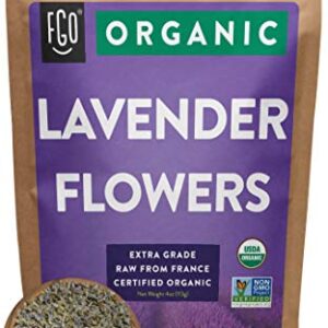 Organic Lavender Flowers Dried | Perfect for Tea, Baking, Lemonade, DIY Beauty, Sachets & Fresh Fragrance | 100% Raw From France | Large 4oz Resealable Kraft Bag | by FGO