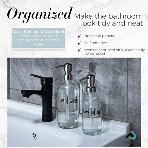 153 Bathroom Organization Labels, Prefdo Waterproof Black Script Preprinted on Clear Stickers for Storage Bins Bathroom Containers Hand Soap Labels Bottles Makeup Organizer (Black)