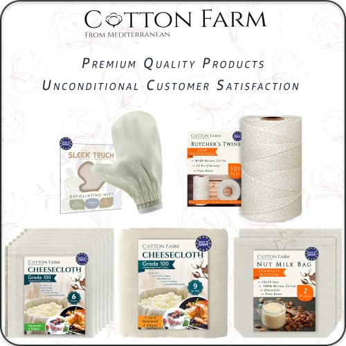 Cotton Farm Cheese Cloths, Grade 100 – 20x20 inch Hemmed, Unbleached, 100% Cotton, Ultra Fine Reusable Muslin Cheesecloth for Straining, Cooking, Baking,