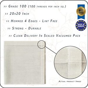 Cotton Farm Cheese Cloths, Grade 100 – 20x20 inch Hemmed, Unbleached, 100% Cotton, Ultra Fine Reusable Muslin Cheesecloth for Straining, Cooking, Baking,