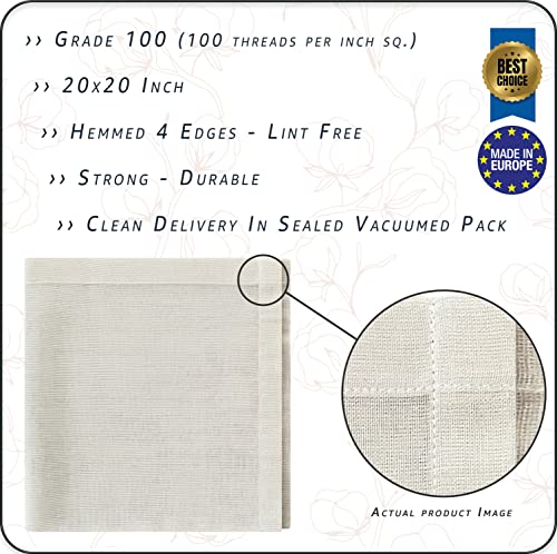 Cotton Farm Cheese Cloths, Grade 100 – 20x20 inch Hemmed, Unbleached, 100% Cotton, Ultra Fine Reusable Muslin Cheesecloth for Straining, Cooking, Baking,