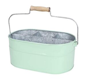 galvanized metal caddy with 4 compartments, kitchen utensil holder, drink tub caddy, picnic caddy, serveware utensil organizer, multipurpose storage bin with handle- 12 inch- aqua