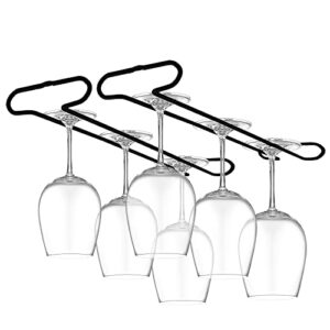 cuke2beet 10.2 inch wine glass rack under cabinet, wire wine glass holder wine glass hanger rack stemware holder rack wine glasses hanging for cabinet kitchen bar (black 2 packs)