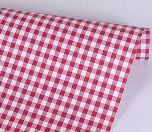 Self Adhesive Red Gingham Shelf Liner Plaid Contact Paper for Cabinets Dresser Drawer Pantry Table Desk Furniture Decal 17.7X117 Inches