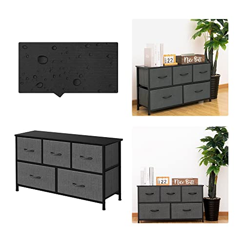 AZL1 Life Concept Extra Wide Dresser Storage Tower with Sturdy Steel Frame, 5 Drawers of Easy-Pull Fabric Bins, Organizer Unit for Bedroom, Hallway, Entryway, Dark Grey