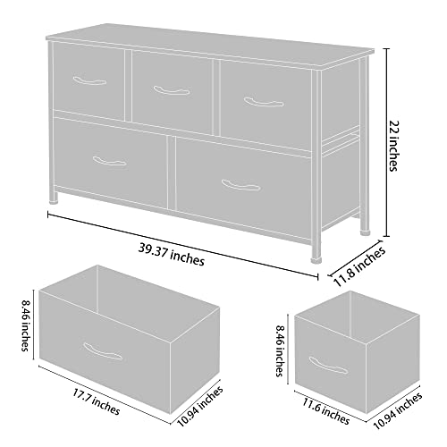 AZL1 Life Concept Extra Wide Dresser Storage Tower with Sturdy Steel Frame, 5 Drawers of Easy-Pull Fabric Bins, Organizer Unit for Bedroom, Hallway, Entryway, Dark Grey