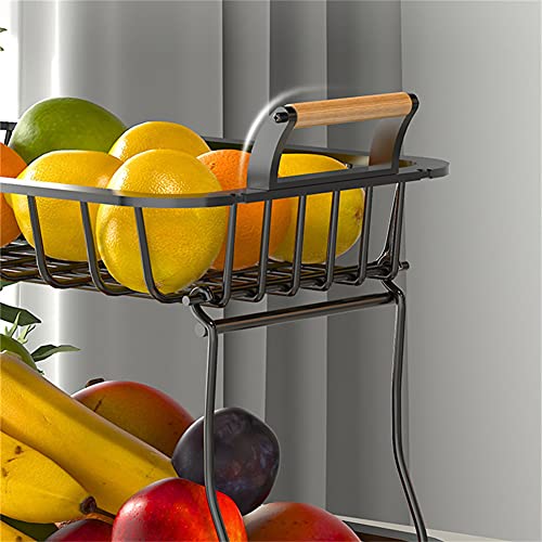 Tngan 2 Tier Fruit Basket Detachable Wire Basket with Wooden Handles Fruit Bread Vegetable Storage Bowl Rack for Kitchen Worktop Dining Table