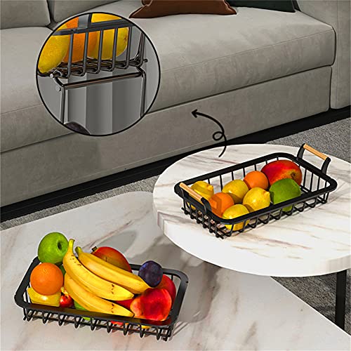 Tngan 2 Tier Fruit Basket Detachable Wire Basket with Wooden Handles Fruit Bread Vegetable Storage Bowl Rack for Kitchen Worktop Dining Table