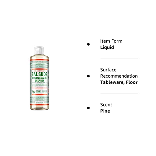 Dr. Bronner's - Sal Suds Biodegradable Cleaner (16 Ounce) - All-Purpose Cleaner, Pine Cleaner for Floors, Laundry and Dishes, Concentrated, Cuts Grease and Dirt, Powerful Cleaner, Gentle on Skin