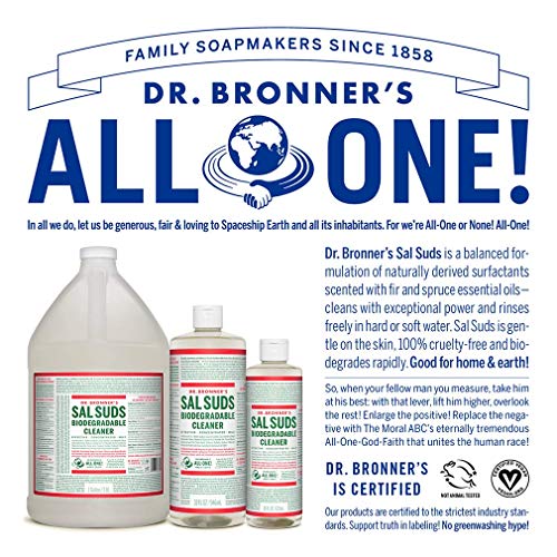 Dr. Bronner's - Sal Suds Biodegradable Cleaner (16 Ounce) - All-Purpose Cleaner, Pine Cleaner for Floors, Laundry and Dishes, Concentrated, Cuts Grease and Dirt, Powerful Cleaner, Gentle on Skin