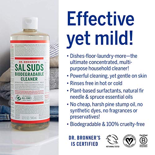 Dr. Bronner's - Sal Suds Biodegradable Cleaner (16 Ounce) - All-Purpose Cleaner, Pine Cleaner for Floors, Laundry and Dishes, Concentrated, Cuts Grease and Dirt, Powerful Cleaner, Gentle on Skin