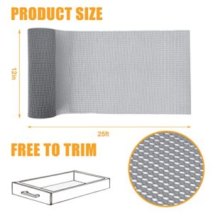 BAKHUK Grip Shelf Liner, 2 Rolls of Non-Adhesive 12 Inch x 25 Feet Cabinet Liner Durable Organization Liners for Kitchen Cabinets Drawers Cupboards Bathroom Storage Shelves (Gray)