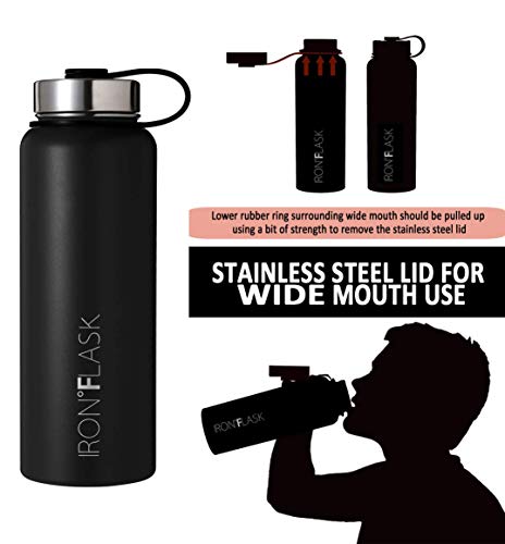 IRON °FLASK Sports Water Bottle - 40 Oz, 3 Lids (Straw Lid), Leak Proof, Vacuum Insulated Stainless Steel, Double Walled, Thermo Mug, Metal Canteen