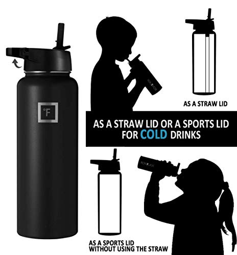 IRON °FLASK Sports Water Bottle - 40 Oz, 3 Lids (Straw Lid), Leak Proof, Vacuum Insulated Stainless Steel, Double Walled, Thermo Mug, Metal Canteen