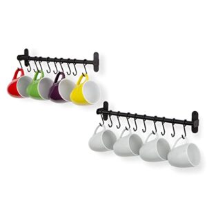 Wallniture Lyon Hanging Pot Rack for Kitchen Organization and Storage, Black Kitchen Utensil Holders with 20 S Hooks for Hanging Pots and Pans Set, 17" Coffee Mug Holder Wall Mount Set of 2