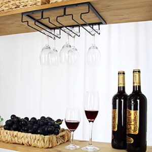 Casaphoria Wine Glass Rack Under Stand Inserts for Cabinet Shelf Countertop No Drill Bar Glass Holder Wall Mounted Stemware for Bar Metal Organizer Black