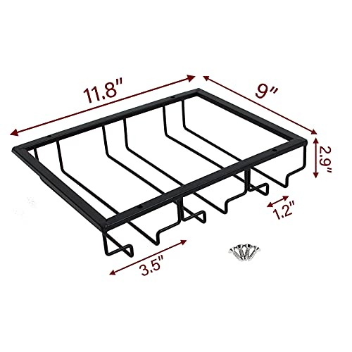 Casaphoria Wine Glass Rack Under Stand Inserts for Cabinet Shelf Countertop No Drill Bar Glass Holder Wall Mounted Stemware for Bar Metal Organizer Black