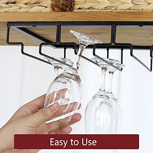 Casaphoria Wine Glass Rack Under Stand Inserts for Cabinet Shelf Countertop No Drill Bar Glass Holder Wall Mounted Stemware for Bar Metal Organizer Black