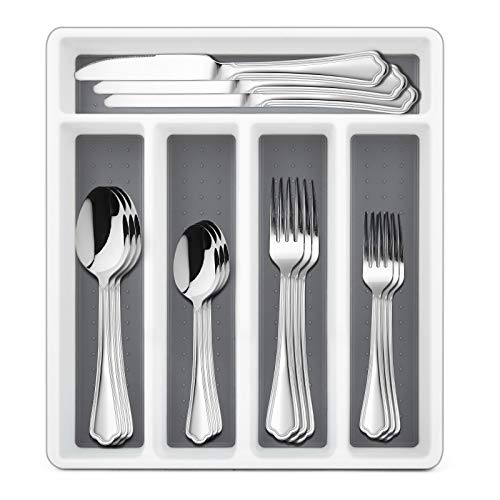 40-Piece Silverware Set with Drawer Organizer Tray, HaWare Stainless Steel Flatware Cutlery Utensils, Timeless and Elegant Design for Home Hotel Wedding, Mirror Polished and Dishwasher Safe