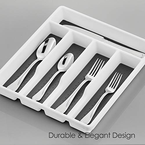 40-Piece Silverware Set with Drawer Organizer Tray, HaWare Stainless Steel Flatware Cutlery Utensils, Timeless and Elegant Design for Home Hotel Wedding, Mirror Polished and Dishwasher Safe