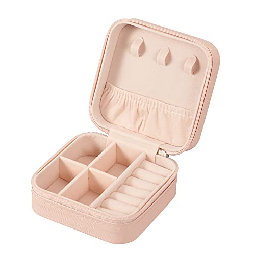 PU Leather Small Jewelry Box, Travel Portable Jewelry Case for Ring, Pendant, Earring, Necklace, Bracelet Organizer Storage Holder Boxes (Pink)