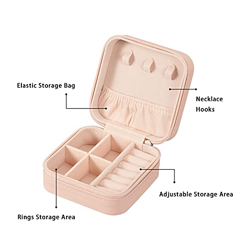 PU Leather Small Jewelry Box, Travel Portable Jewelry Case for Ring, Pendant, Earring, Necklace, Bracelet Organizer Storage Holder Boxes (Pink)