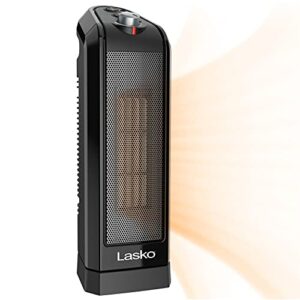 lasko oscillating ceramic space heater for home with overheat protection, thermostat, and 3 speeds, 15.7 inches, black, 1500w, ct16450