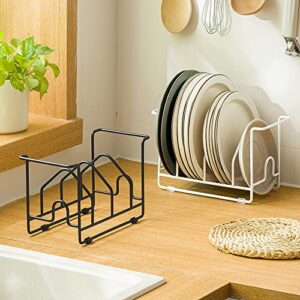 LINFIDITE Plate Holder Organizer Cutting Board Holder pot lid holder Dish Storage Rack Kitchen Cupboard Counter Organiser Stand for Plate Baking Tray Pot Lid Cutting Boards,Premium Steel Black