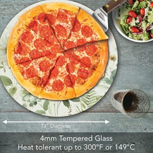 CounterArt Green Fields 4mm Heat Tolerant Tempered Glass Lazy Susan Turntable 13" Diameter Cake Plate Condiment Caddy Pizza Server