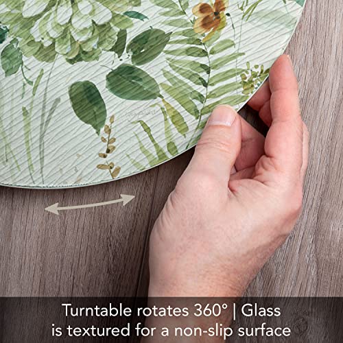 CounterArt Green Fields 4mm Heat Tolerant Tempered Glass Lazy Susan Turntable 13" Diameter Cake Plate Condiment Caddy Pizza Server