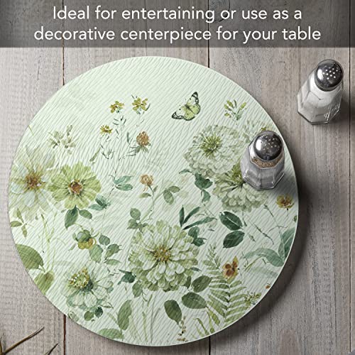 CounterArt Green Fields 4mm Heat Tolerant Tempered Glass Lazy Susan Turntable 13" Diameter Cake Plate Condiment Caddy Pizza Server