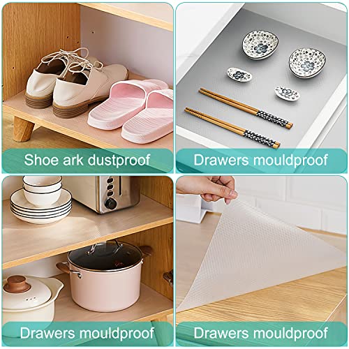 Kitchen Cabinet Shelf Liner Refrigerator Liner Non-Stick, Anti-Slip, Washable Non-Stick Drawer Mat EVA Protector Shelf Cabinet Liner (11.8*10ft)