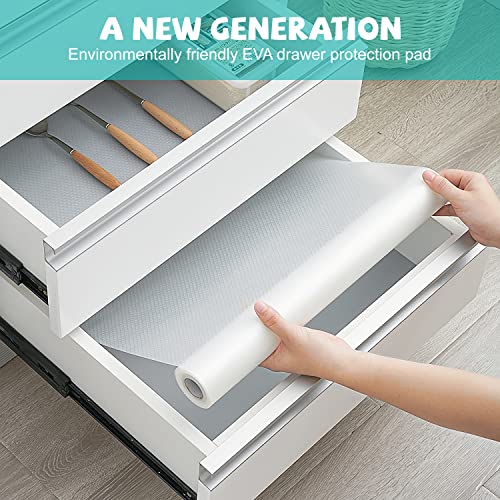 Kitchen Cabinet Shelf Liner Refrigerator Liner Non-Stick, Anti-Slip, Washable Non-Stick Drawer Mat EVA Protector Shelf Cabinet Liner (11.8*10ft)