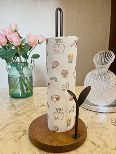 Wood Paper Towel Holder Countertop, Paper Towel Holder Stand, Easy One-Handed Tear Paper Roll Holder, Kitchen Dining Table Home Decor, for Both Standard and Jumbo-Sized Paper Towel Rolls